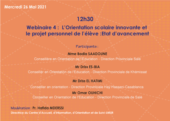 Webinaire 4 : L’Orientation scolaire innovante et le projet personnel ...